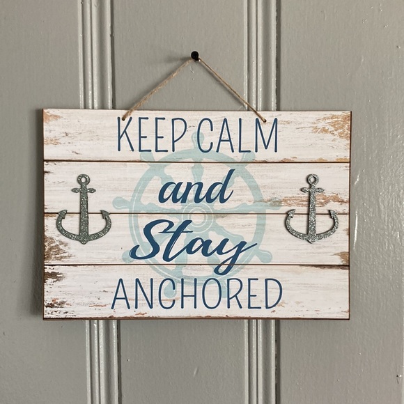 Wall Decor | Nwt Rustic Slatted Wood Keep Calm Stay Anchored Home Decor ...